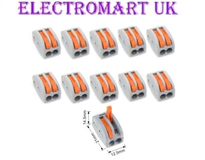 10 X 2 WAY SPRING LEVER CABLE WIRE TERMINAL CONNECTOR BLOCK REUSEABLE ...