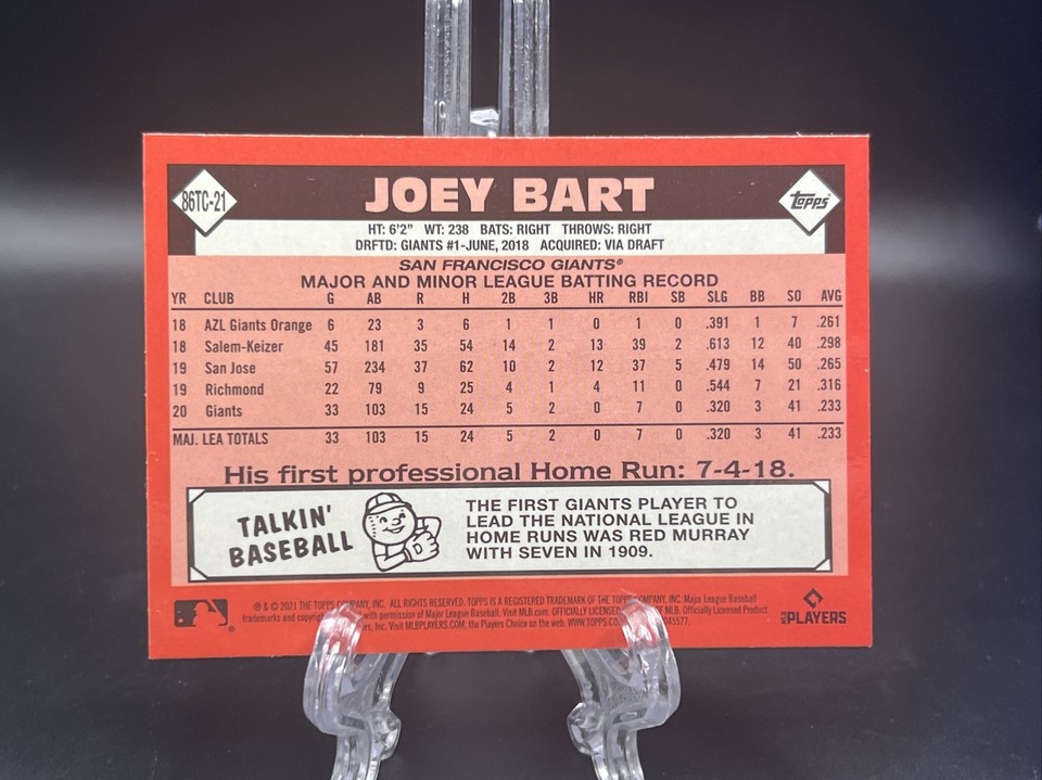 2021 Topps '86 Topps Silver Pack Chrome Series 2 #86TC21 Joey Bart RC ...