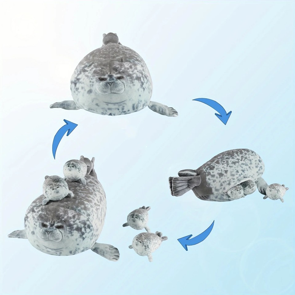 Chubby Blob Seal Pillow Cute Seal Plush with 4 Baby Seal Plushies in ...