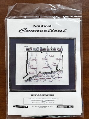 S.P. Ink Counted Cross Stitch Nautical Connecticut Map Flags Kit NEW ...