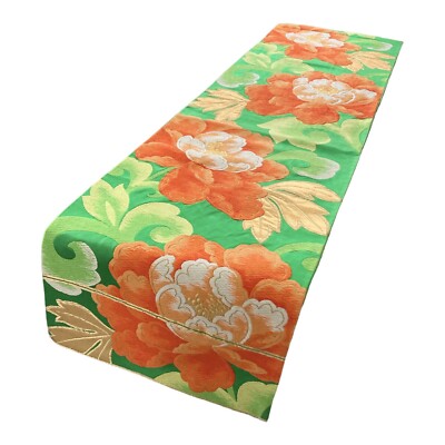 12"x97"Glittering Japanese Kimono Obi Embroidered Table Runner/Green F ...