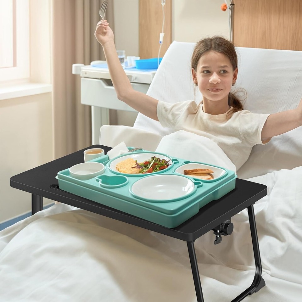 Adjustable Overbed Bedside Table, Hospital Bed Table with Wheels ...