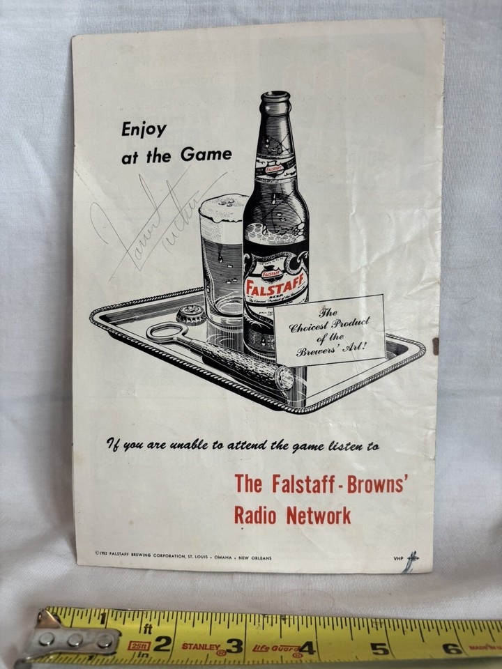 1952 St Louis Browns Cleveland Indians Program Vintage With Autograph ...