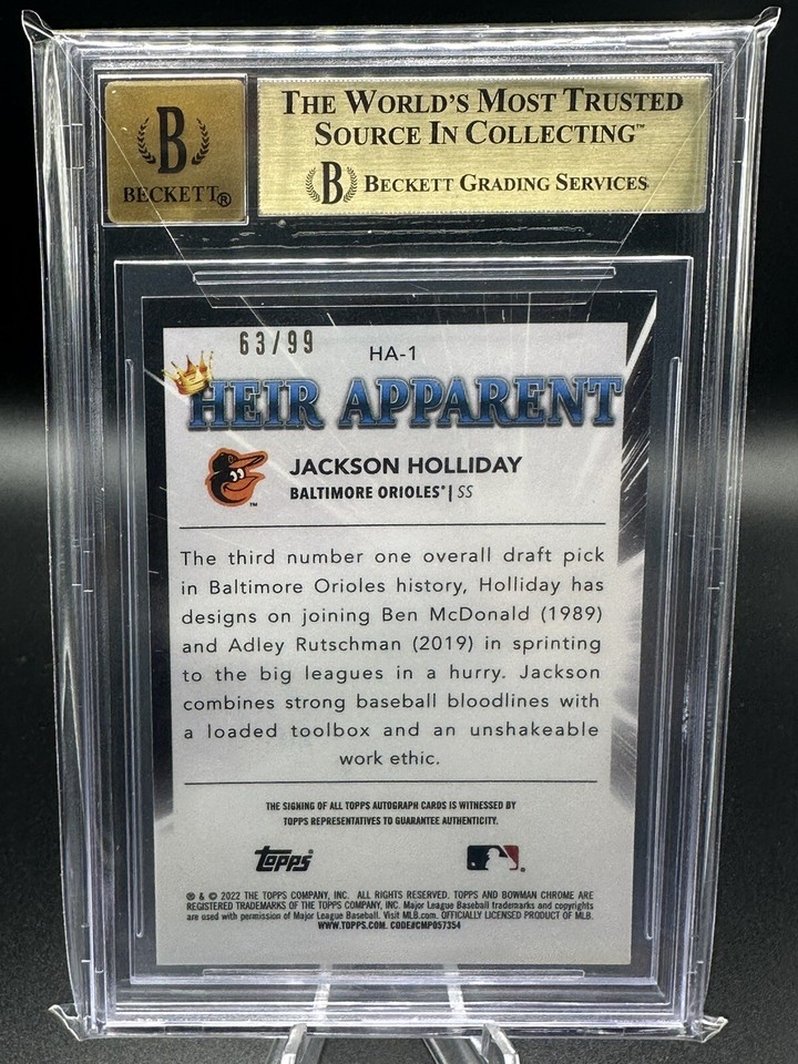 2022 Bowman Draft Heir Apparent Jackson Holliday Auto /99 BGS 9.5 | eBay