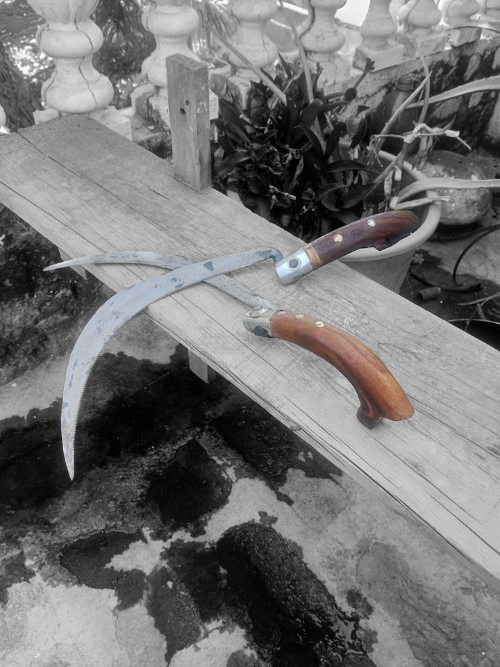 Handmade gardening Sickle | Wooden Handle Forged Iron | Lawn Grass Tool ...