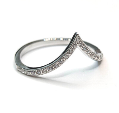 White CZ High Point V Shape Chevron Ring 925 Sterling Silver Band Sizes ...