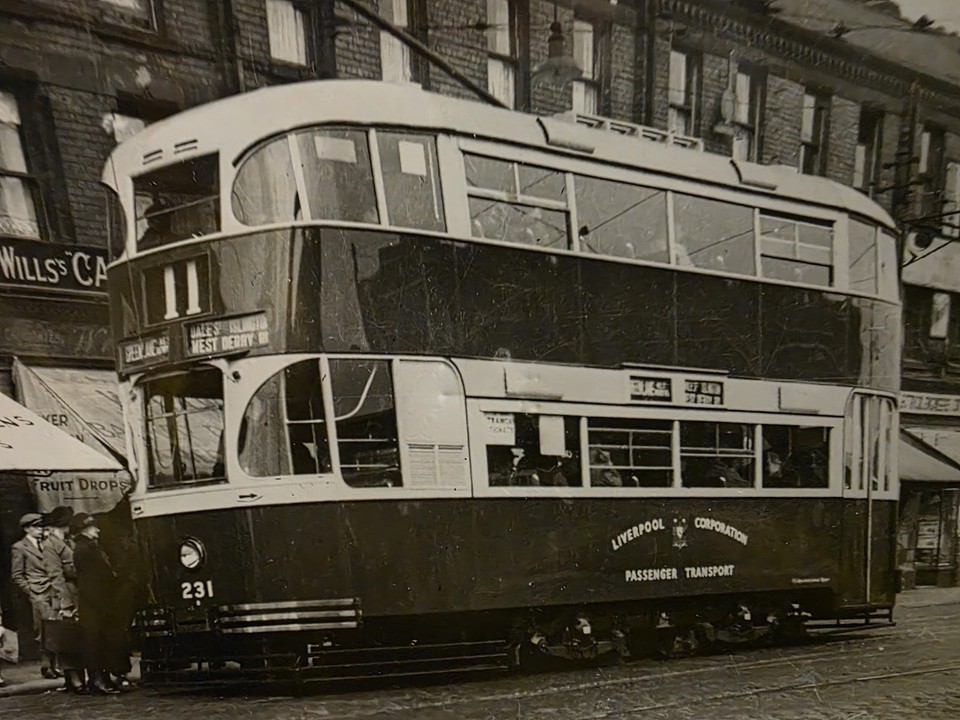 LIVERPOOL CORPORATION TRAMS. COPYRIGHT PHOTO. TRAM AT DERBY ROAD 1938 ...
