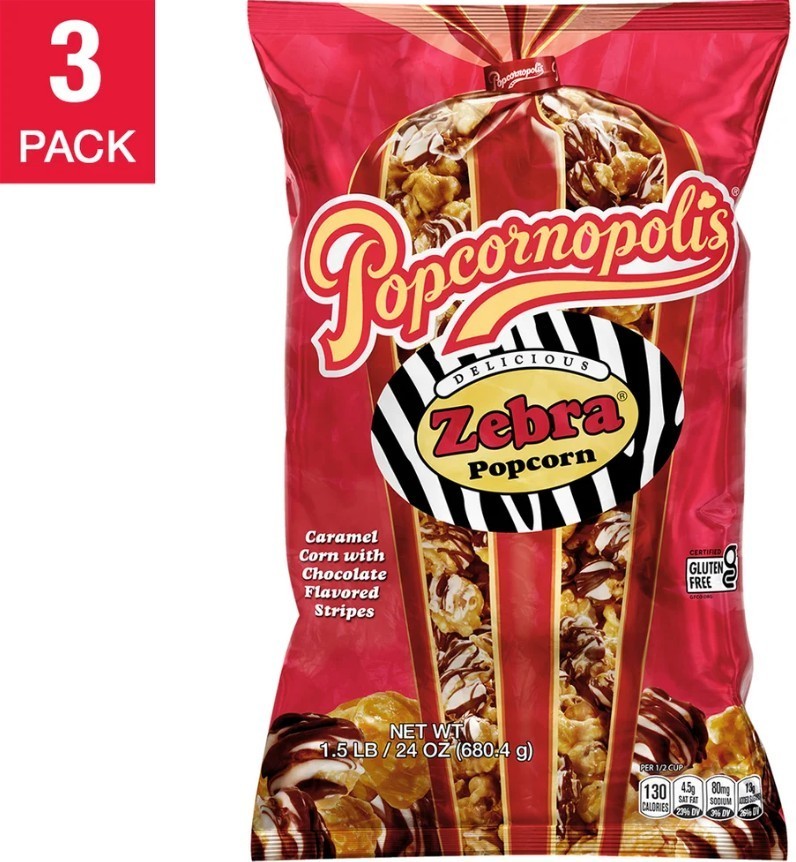 Popcornopolis Zebra Popcorn, Caramel Corn with Chocolate Drizzle, 24 oz ...