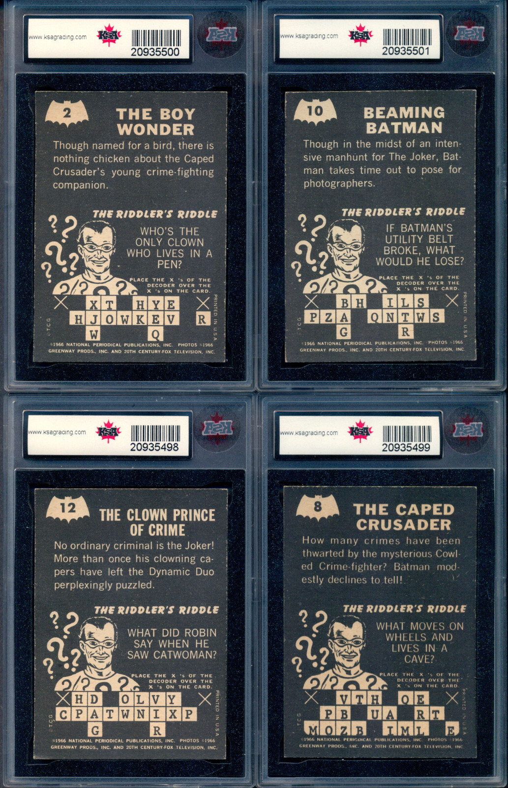 1966 TOPPS USA BATMAN Riddler Back COMPLETE 38 CARD SET EX-NM Graded ...