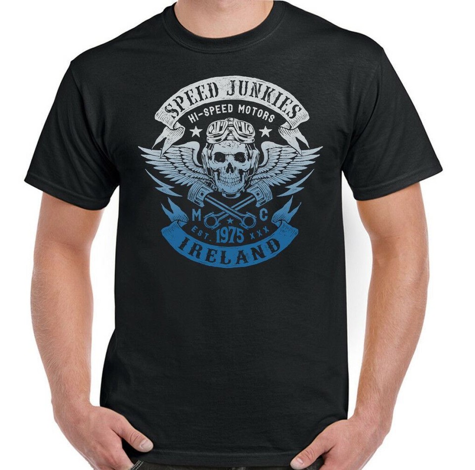 Irish Biker T-Shirt Mens Ireland Motorbike Motorcycle Cafe Racer Bike ...