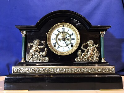 1882 VINTAGE ANTIQUE CAST IRON ANSONIA KEY WOUND STRIKES ANGEL CLOCK ...