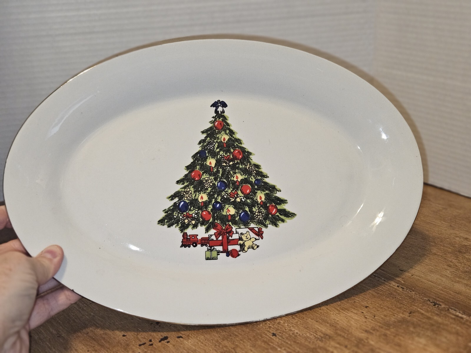 TRISA PORCELAIN 13' Oval Serving Plate Christmas Tree Design | eBay