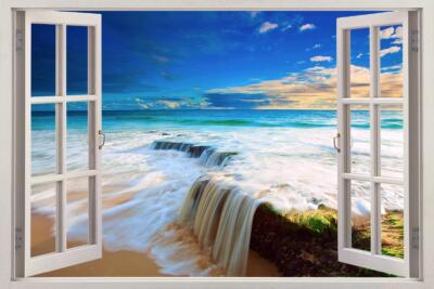 Exotic Beach Waterfall 3D Window Decal Wall Sticker Decor Art DIY ...