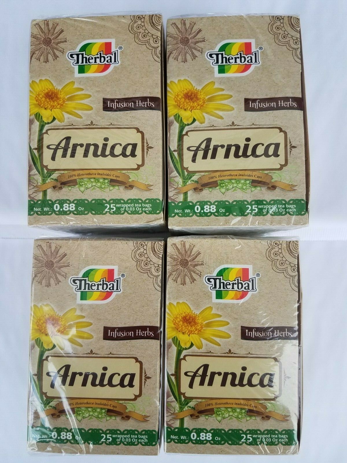 4 Arnica Infusion Herbs Therbal 25 wrapped tea bags ea. Total 100 bags ...