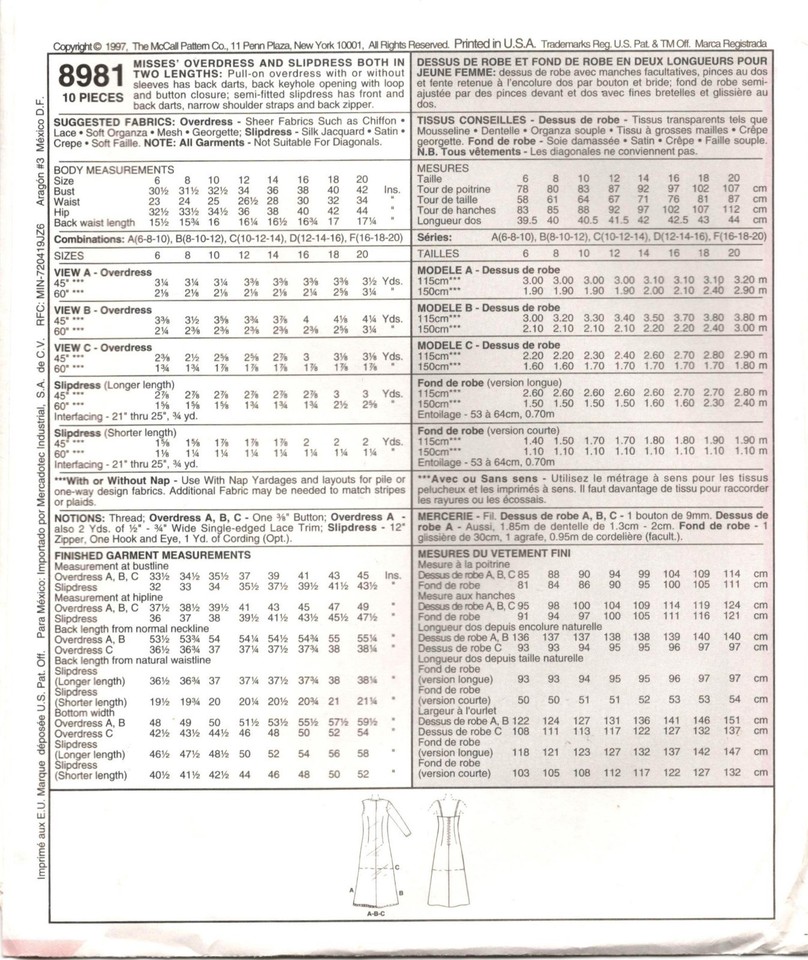 McCalls 8981 Evening Overdress & Slipdress Misses Sewing Pattern Uncut ...