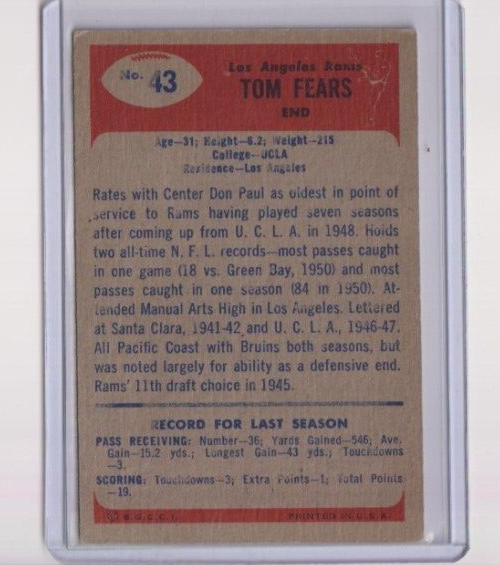 TOM FEARS 1955 Bowman Football Vintage Card #43 RAMS - VG-EX (CW) | eBay