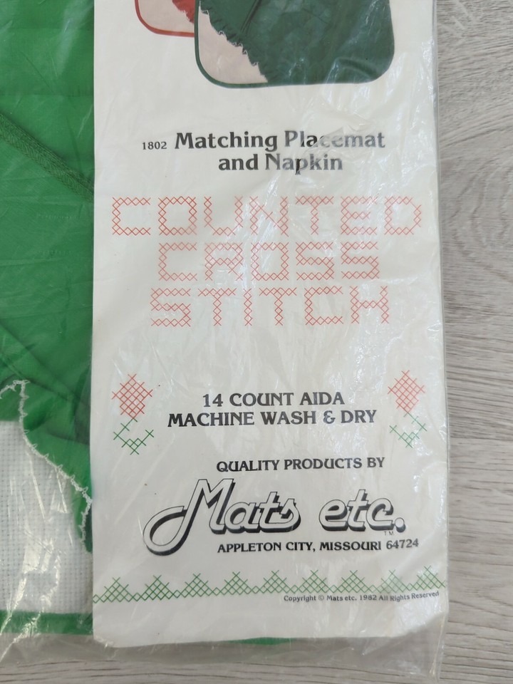 Vintage Counted Cross Stitch Placemat And Napkin, 1982 Mats Etc. Green ...