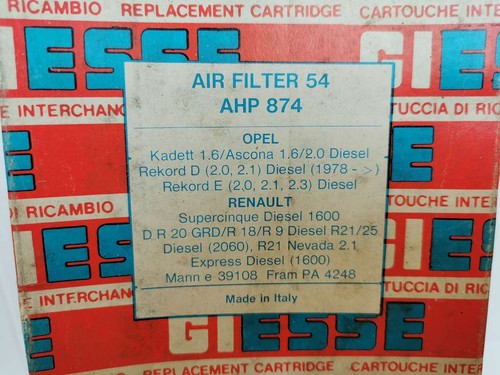 Filtre à Air Giesse Ahp 874 pour Opel Record Renault Supercinque | eBay