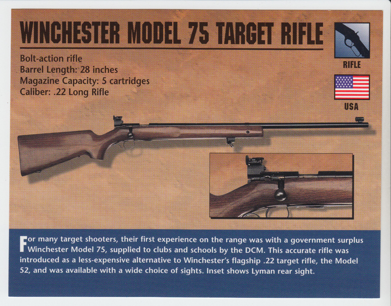 WINCHESTER MODEL 75 TARGET RIFLE .22 Atlas Classic Firearms PHOTO CARD ...