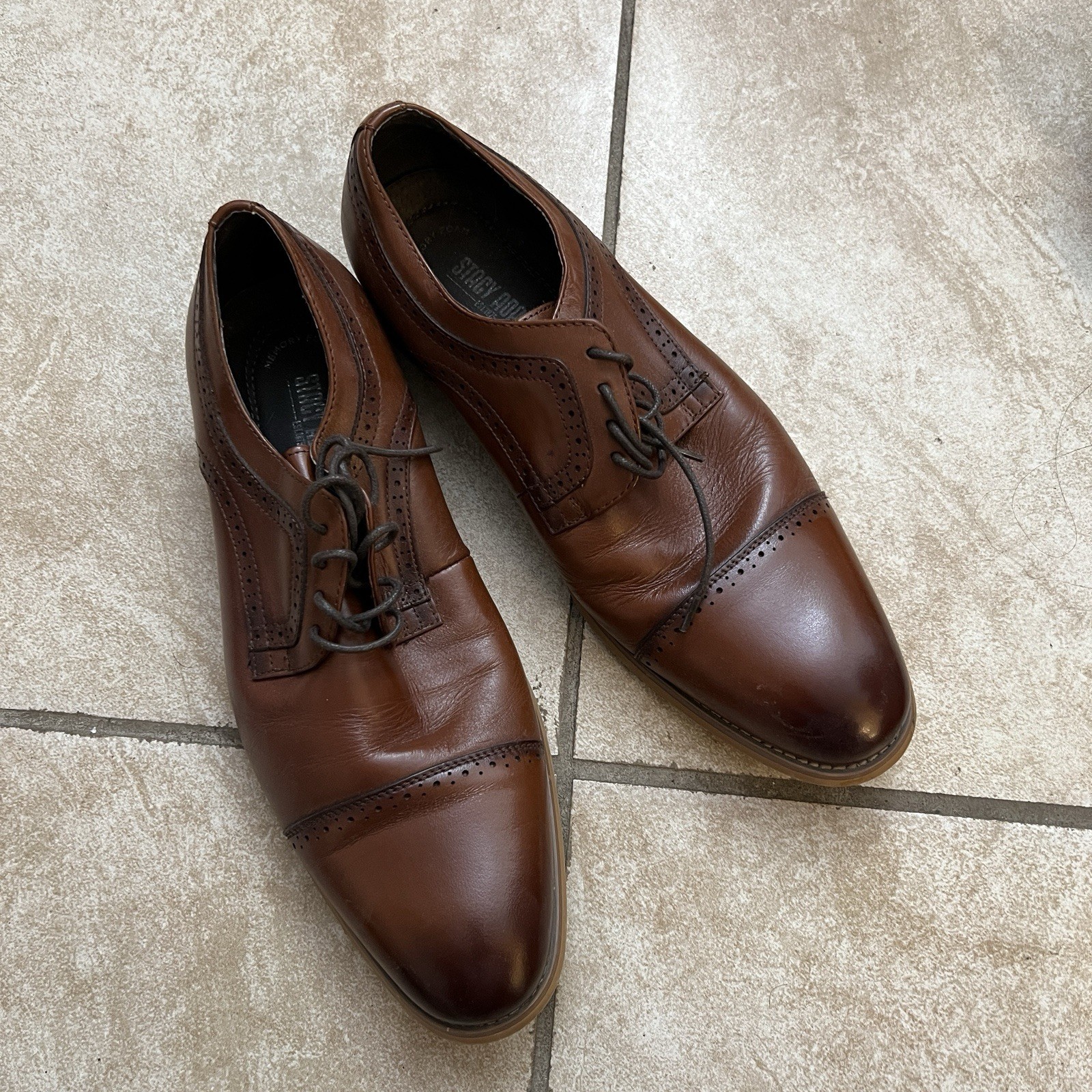 Stacy Adams Brown Leather Oxford Cap Toe Brogue Memory Foam Men's Dress ...