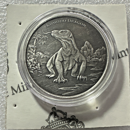 1 oz .999 Silver Antiqued Komodo Dragon 2022 Tokelau 2 Dollar coin ...