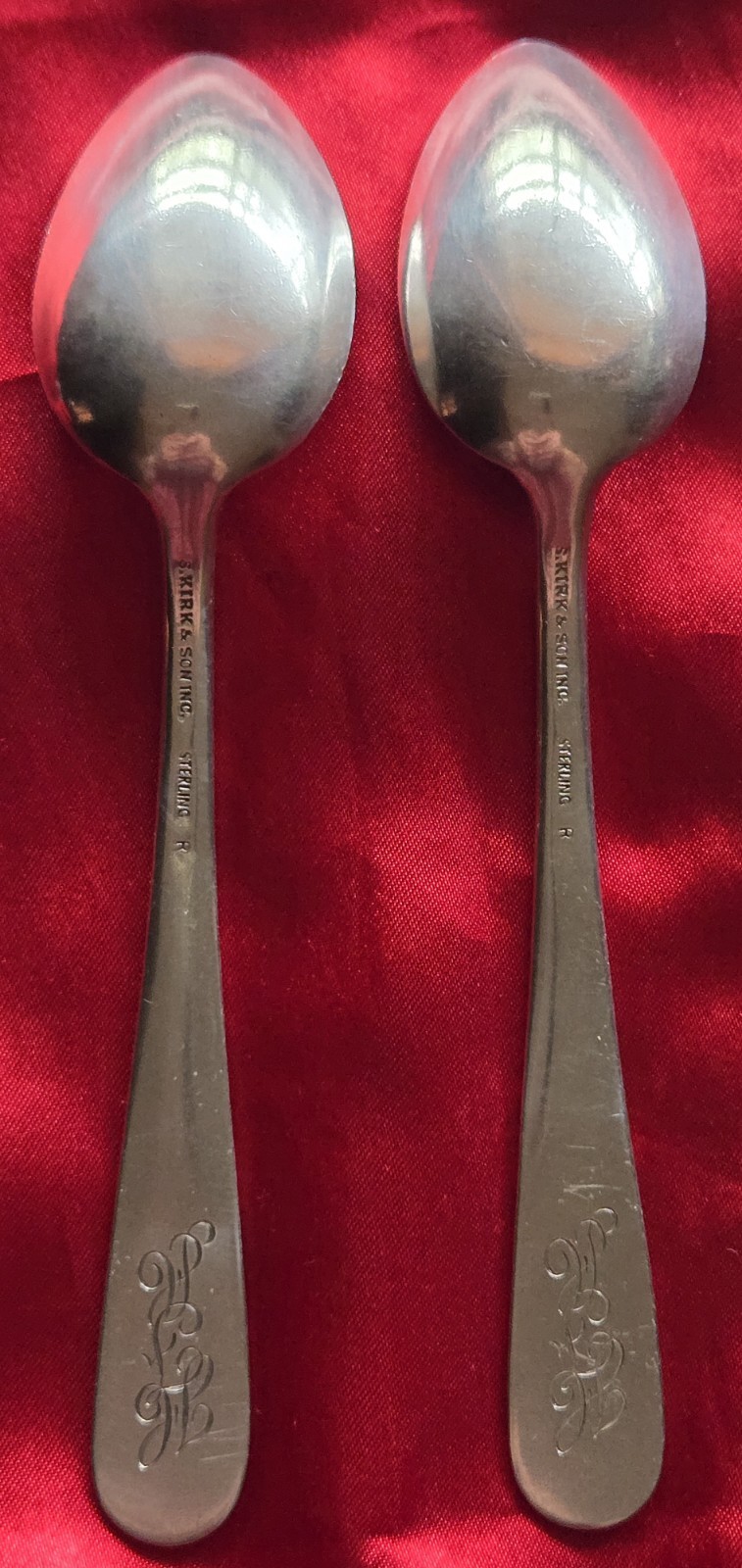 Two Vintage Sterling Silver Spoons Repousse Pattern With Monogram, Kirk ...