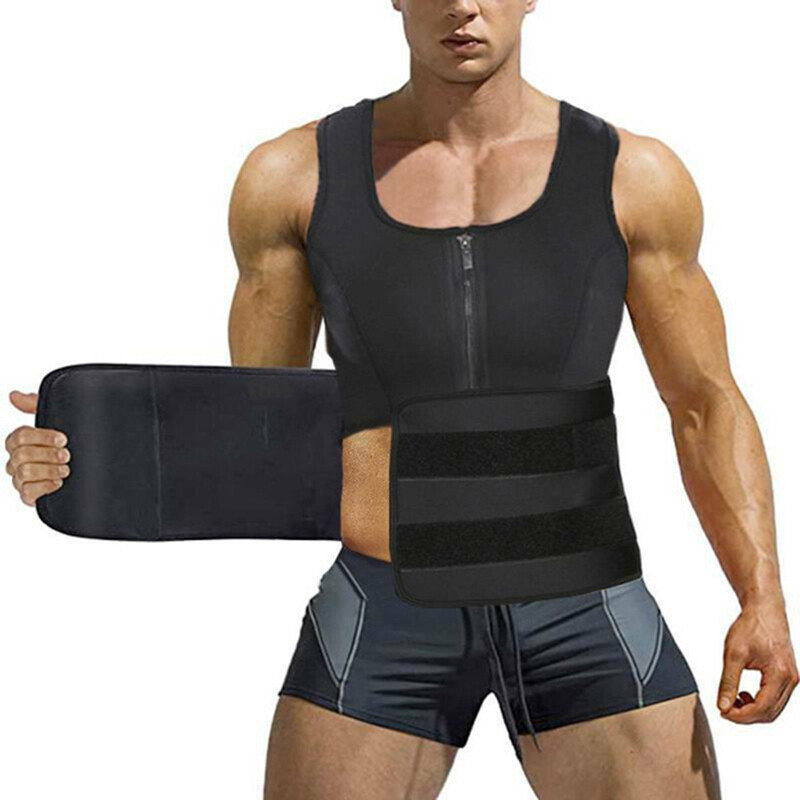 Men Sauna Vest Waist Trainer Sweat W/ Belt Body Shaper Fat Burner ...