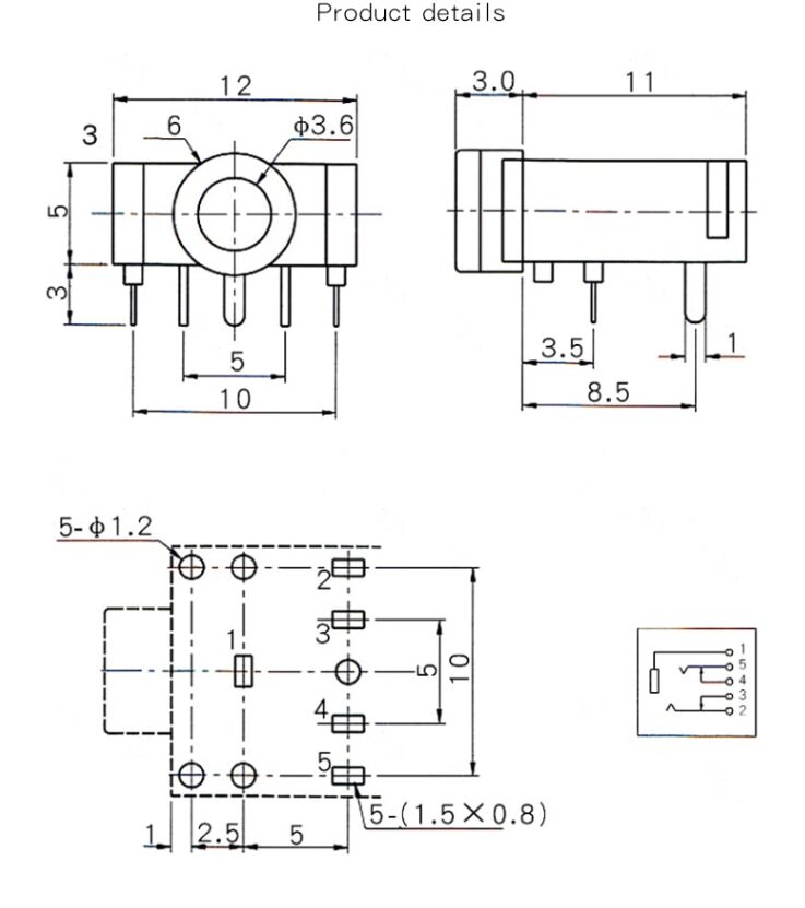 5Pcs 5Pin 3.5mm Female Audio Stereo Jack Socket PJ-307 PJ307 3F07 Audio ...