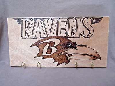Native American Zuni Handmade Wood Burned Baltimore Ravens Key Holder ...
