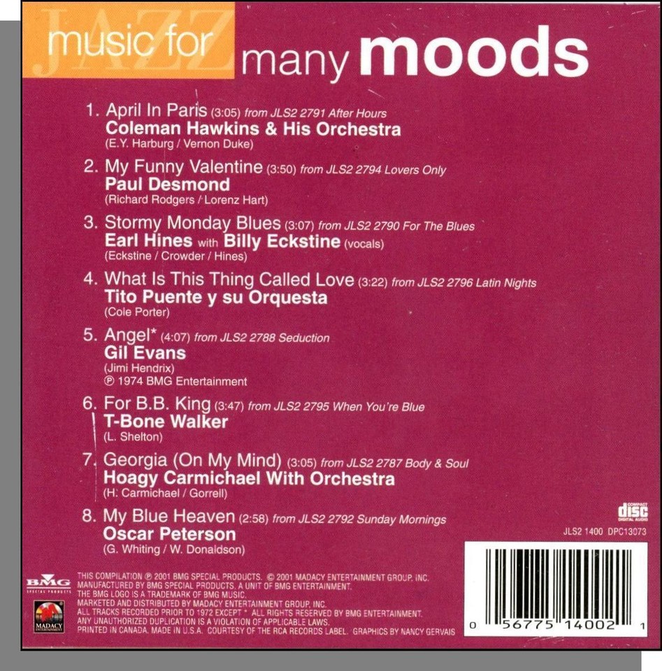 Music For Many Moods - New 8 Song BMG Jazz Sampler! Earl Hines, Gil ...