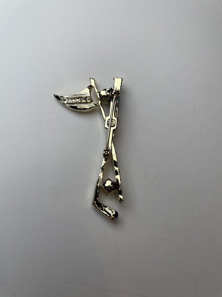 Vintage Golf Brooch Pin Gerry's Gold Tone Blue Enamel Club Ball Flag ...