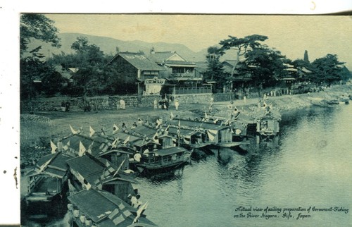 Japan Kobe 神戸市 Gifu Nagara River Preparation Cormorant Fishing uncommon ...