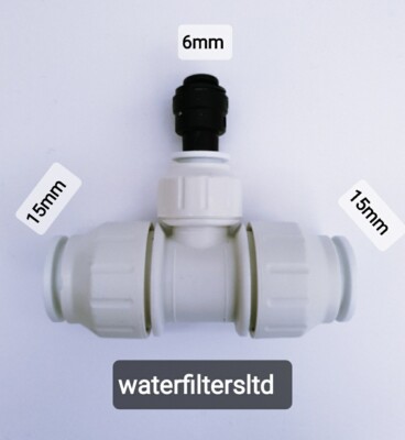 American Fridge Pipe Connector with 15mm Tee push fit to 6mm push fit ...