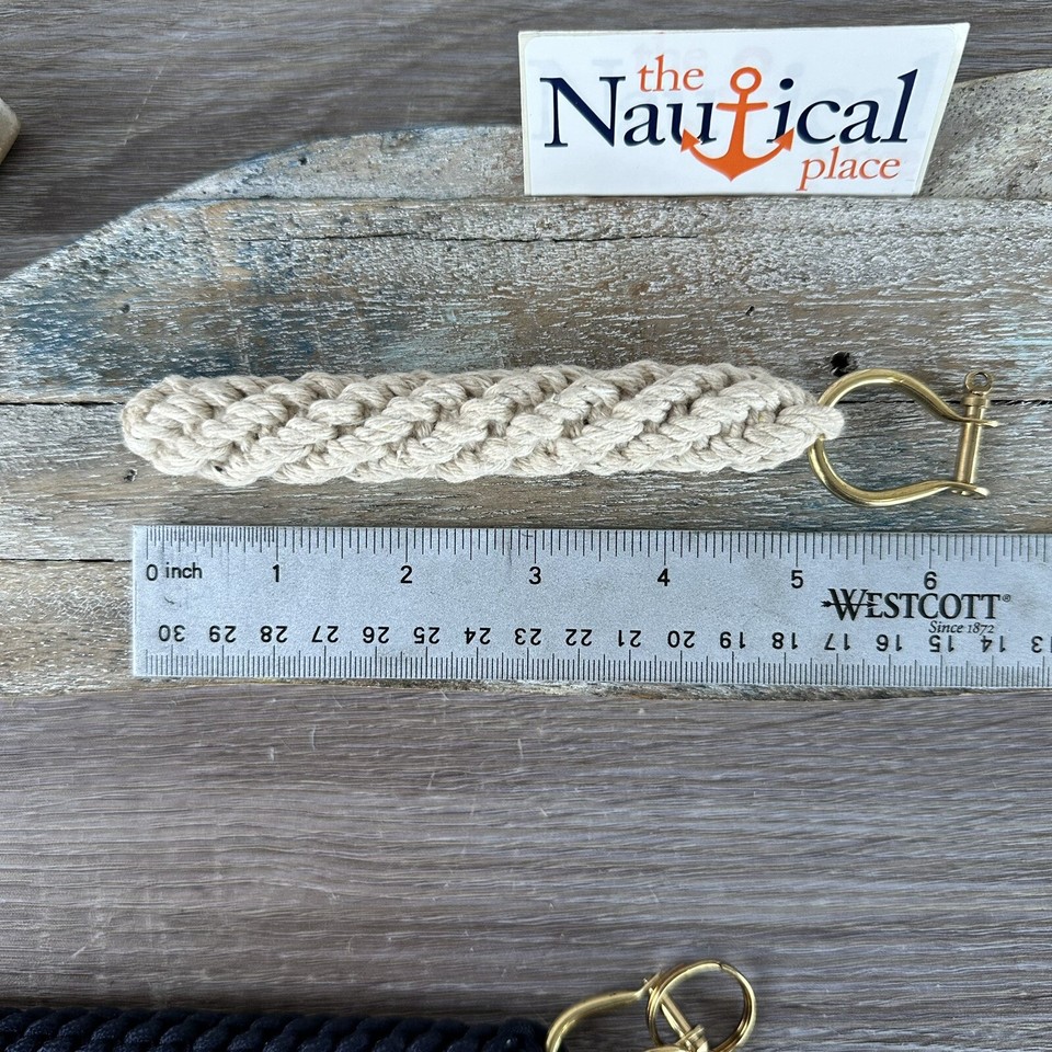 6" or 12" Rope Bell Pull w/ 2 Brass Shackle, Hand Tied, Natural White ...