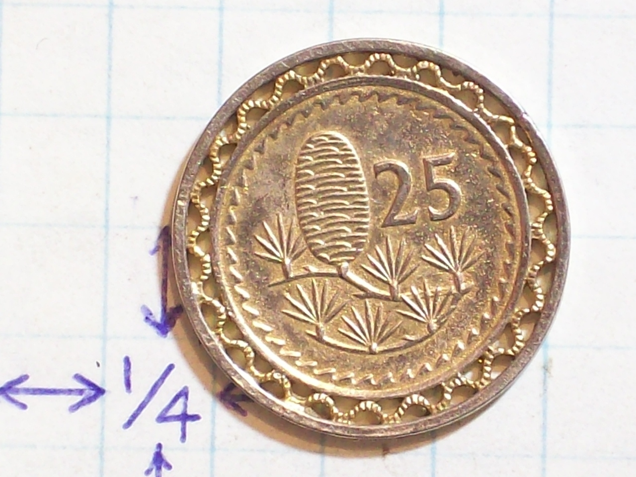 PENDANT COIN 25 GOLD COLOR KYTTPIAKH DHMOKPATIA KIBRIS CUMHURIYETI 1963 ...