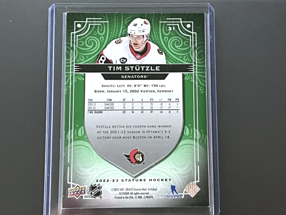Tim Stutzle Green Stature 06/66 2022-23 Upper Deck Stature [H083] | eBay