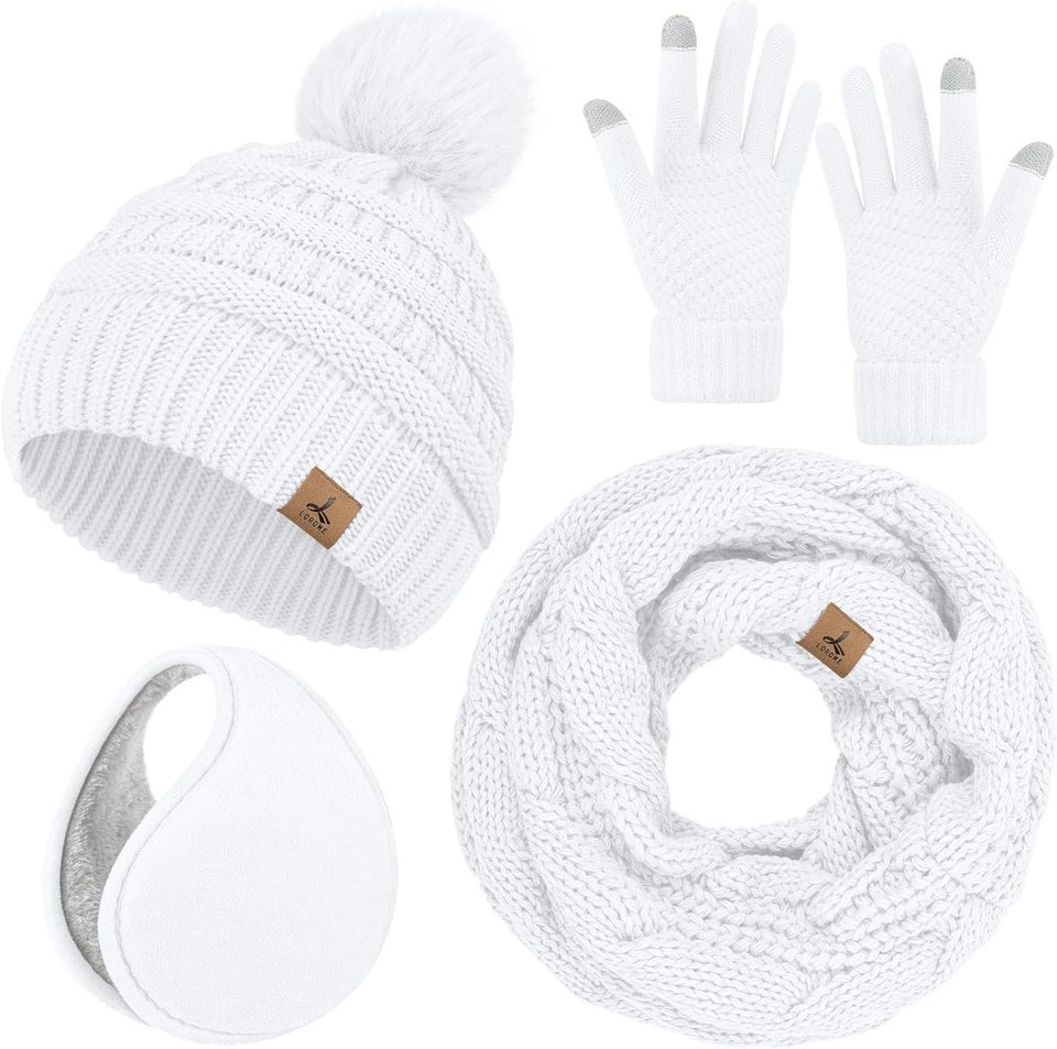 Winter Hat Scarf Gloves and Ear Warmer, Warm Knit Beanie Hat Touch ...