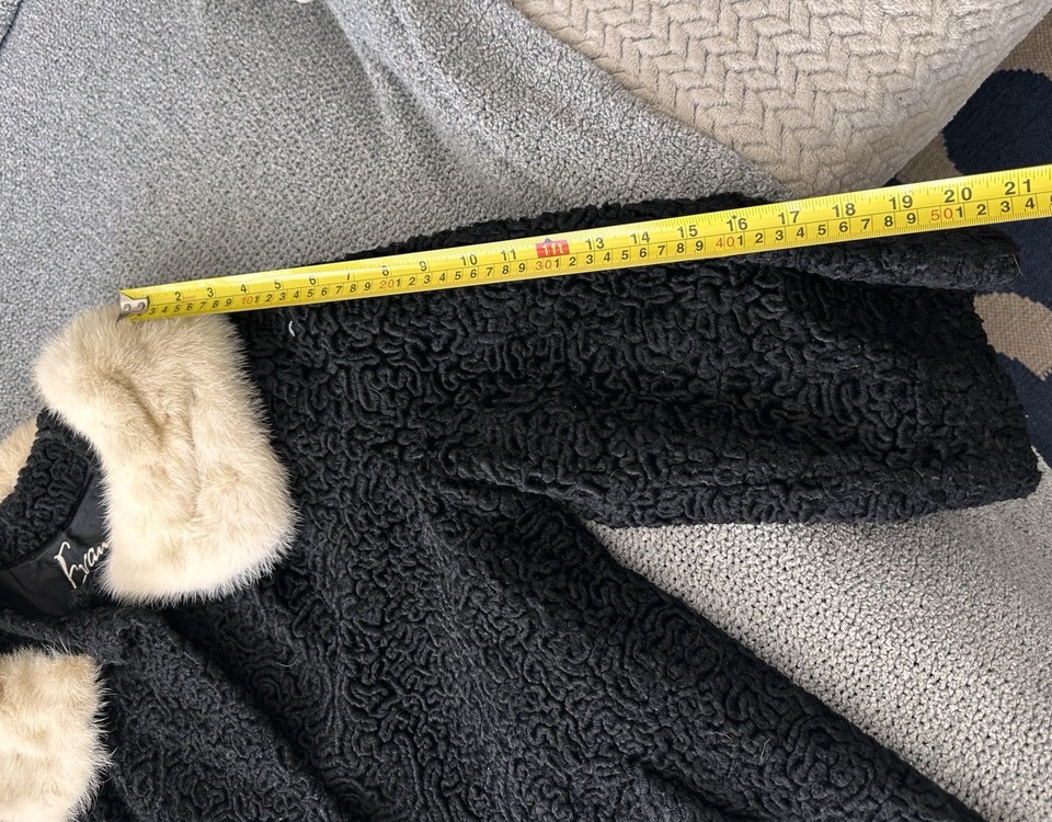 Vintage Black Persian Lamb Karakul Astrakhan Fur Coat With Cream Mink ...