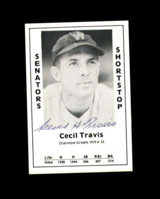 Cecil Travis Hand Signed 1979 Diamond Greats Washington Senators ...