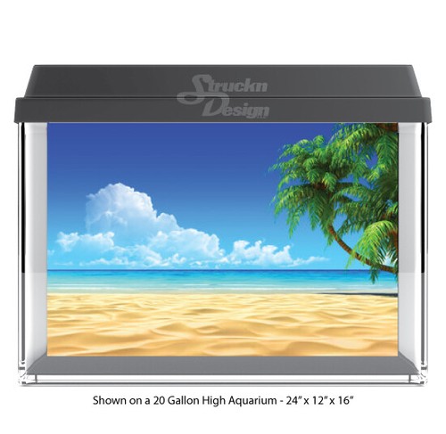 Tropical Palm Beach Sand Polyester Fish Tank Glass Backdrop Aquarium ...