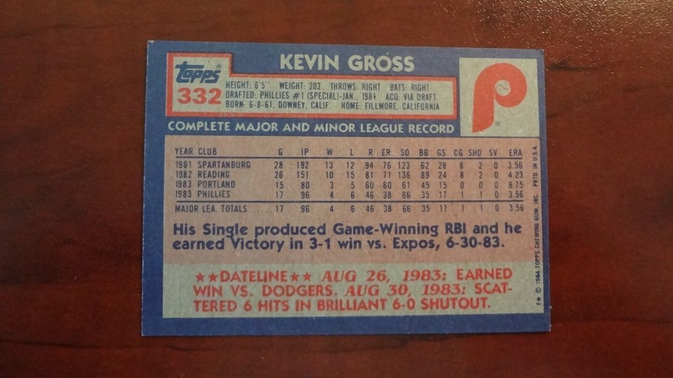 1984 TOPPS # 332 KEVIN GROSS BASEBALL CARD | eBay