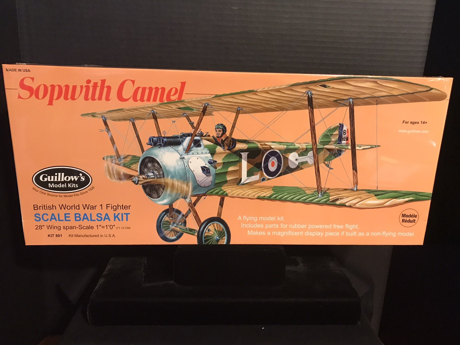 GUILLOWS 801 WWI SOPWITH CAMEL BALSA FLYING MODEL KIT-NIB-28” WING SPAN ...