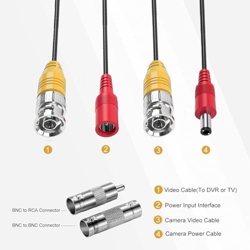 200ft Video Power Cable 4 Pack for CCTV Security Cameras, 8 BNC ...