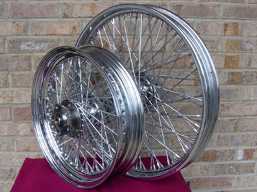 80 SPOKE CHROME WHEEL SET FOR HARLEY CHOPPER DYNA SOFTAIL 21X2.15 ...