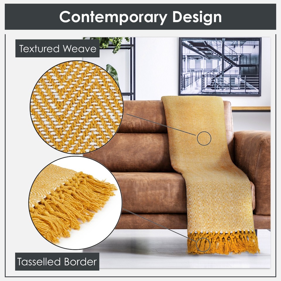 Throw Blanket for Sofas Bed Runner Herringbone Design Soft Cotton ...