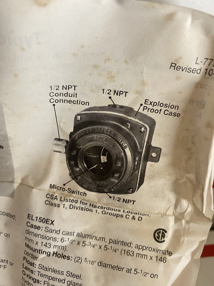 F.W. Murphy EL150K1 15050298J Liquid Level Switch Gauge New Open Box L ...