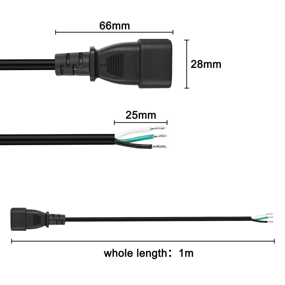 C14 Pigtail Power Cable Replacement Power Cord Bare Wire IEC320 C14 ...