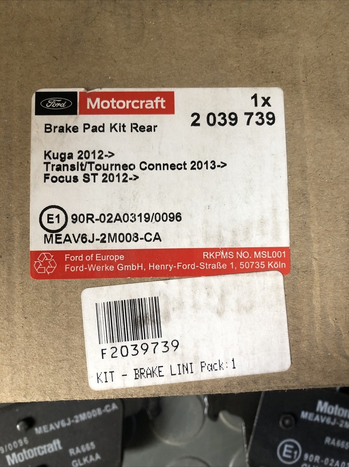 GENUINE FORD REAR BRAKE PADS KUGA MK 2 FOCUS MK 3 TRANSIT SAME DAY ...