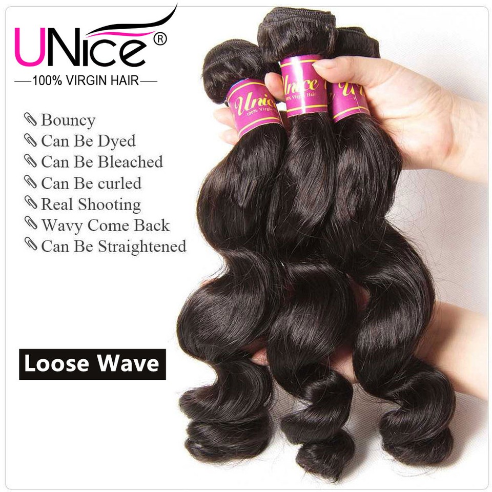 UNice Hair Peruvian Loose Wave 3 Bundles Human Hair Weave Virgin Hair ...
