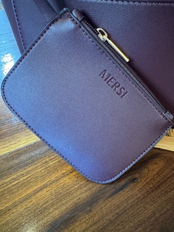 Mersi Vegan Leather Demi Bucket Crossbody Purse 12x10 Burgundy/Multi ...